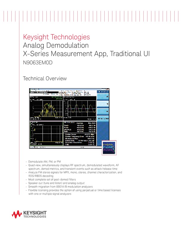 Analog Demodulation X-Series Measurement App, Traditional UI N9063EM0D PDF Asset Page | Keysight